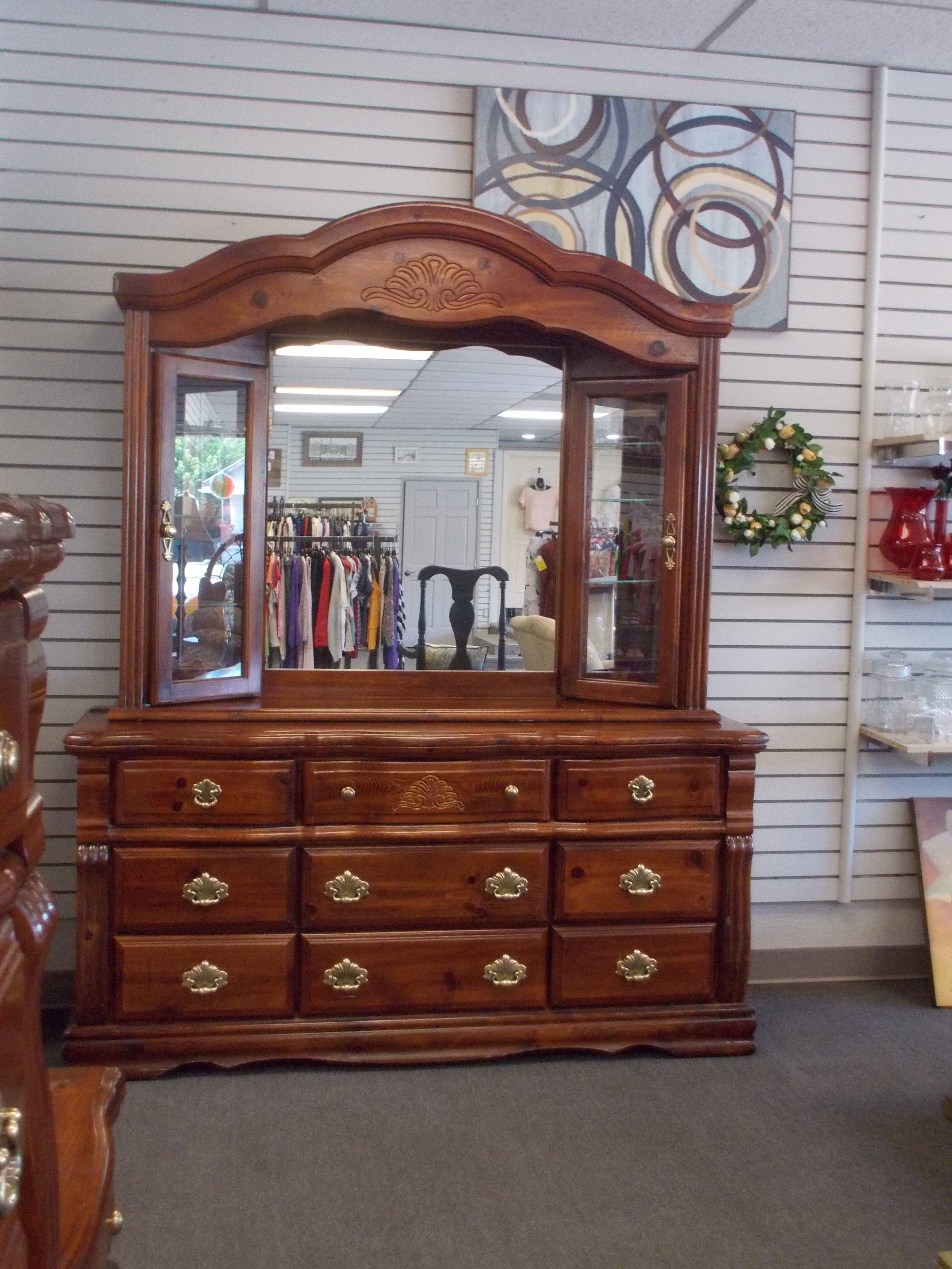 Samuel Lawrence Wooden Dresser with Display Shelves, Mirror, and Built ...